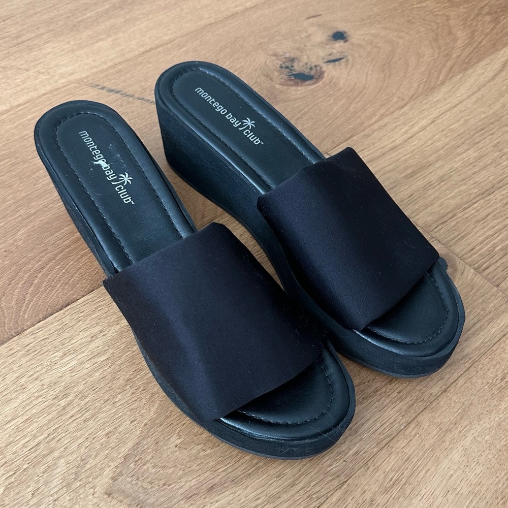 90s Y2k Vintage Montego Bay Club Platform Black Slide… - Gem